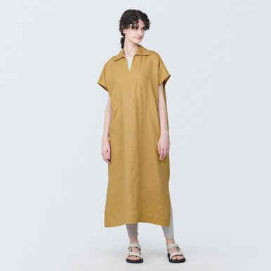Robe Midi en lin col V femme | MUJI