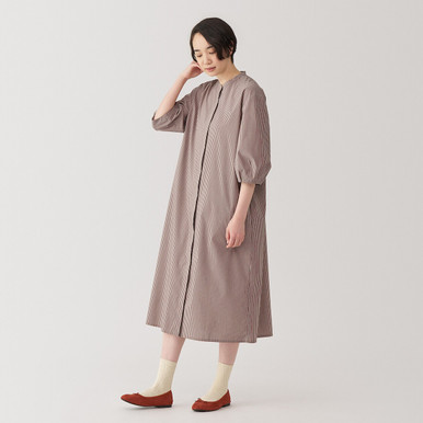 Robe mi‐longue à manches 3/4 en mélange de coton Quick‐Dry femme | MUJI