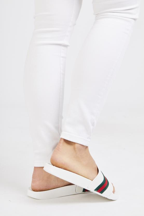 Erika Striped Sliders - White