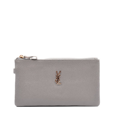 Rosa Designer Inspired Real Leather Wristlet Purse - Grey