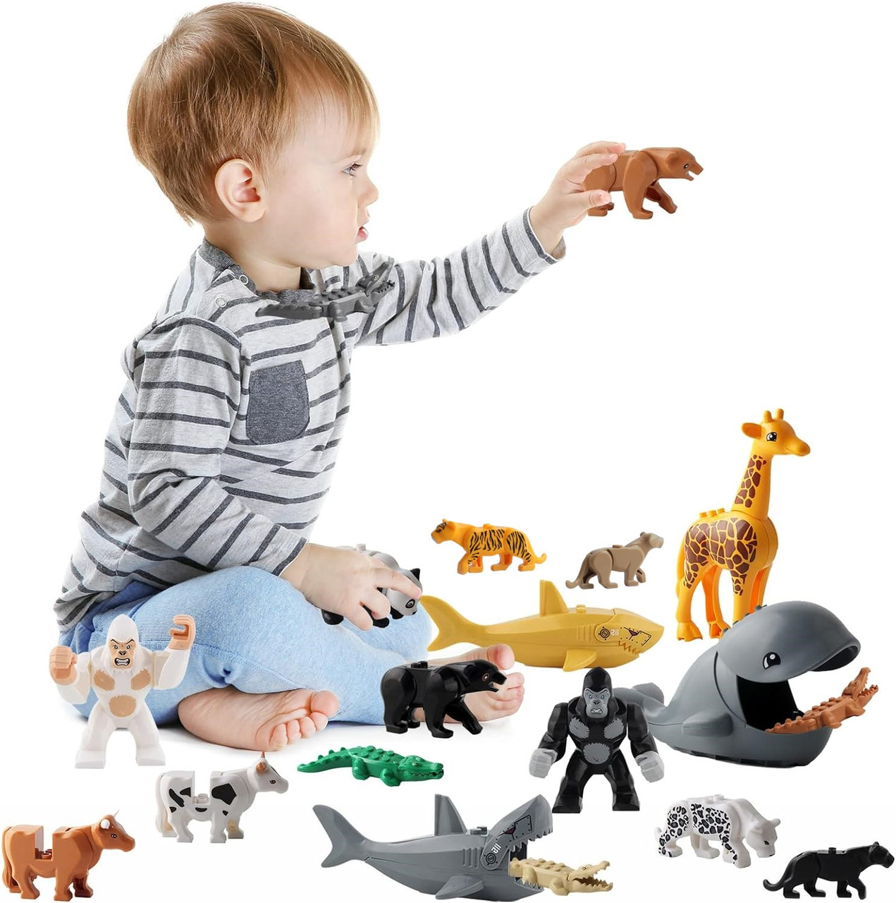 24 PCS Animals Building Block Toys, Animal Figures, Jungle Zoo Animal ...