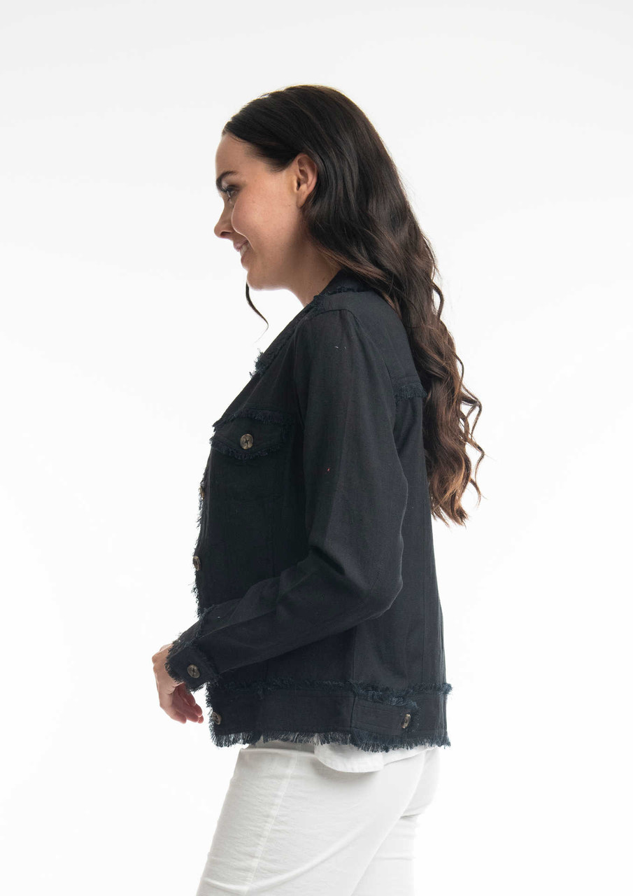 Orientique Linen Blend Jacket in BLACK (#62617 ) - JUNGLE ROAD CLOTHING