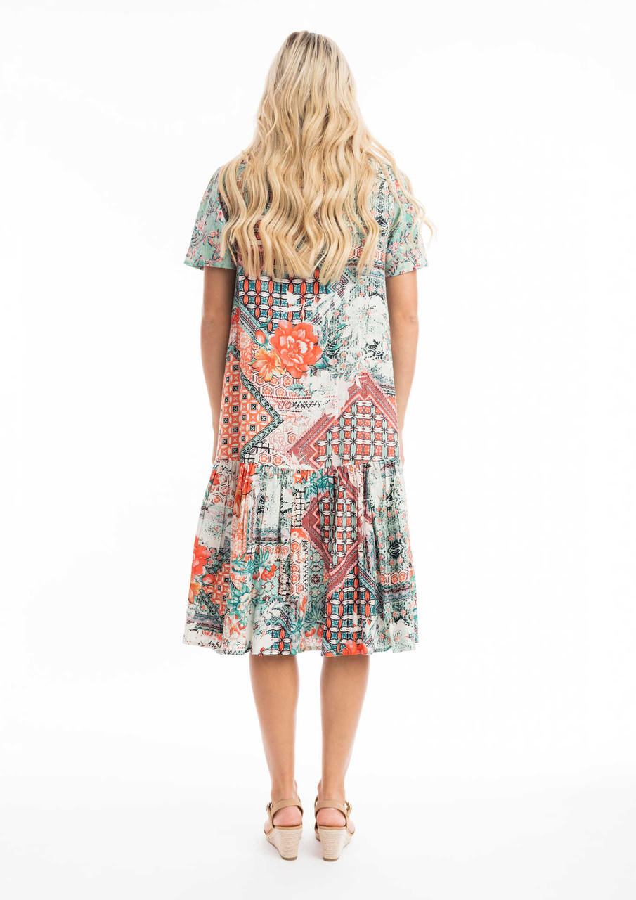 SHOP Orientique Collared Patchwork Midi Dress in ISHIGAKI Print (#20024 ...