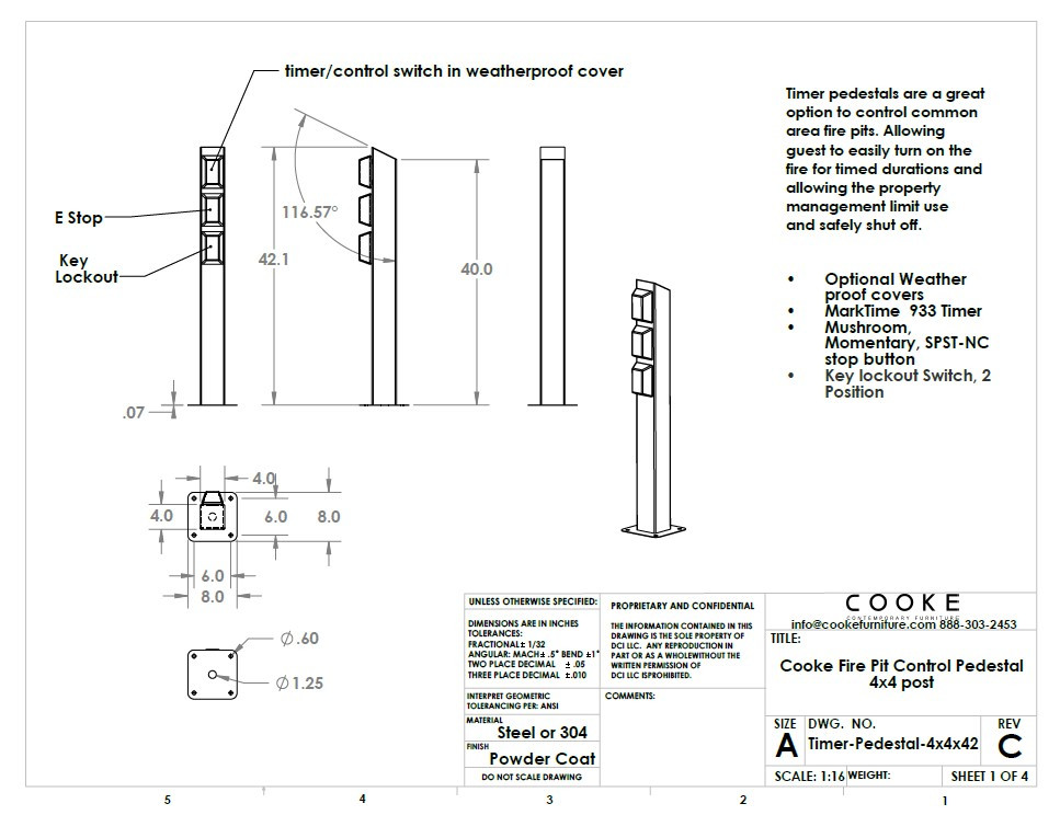 Fire Pit Table Timer Pedestal | So-Cal Fire Pits