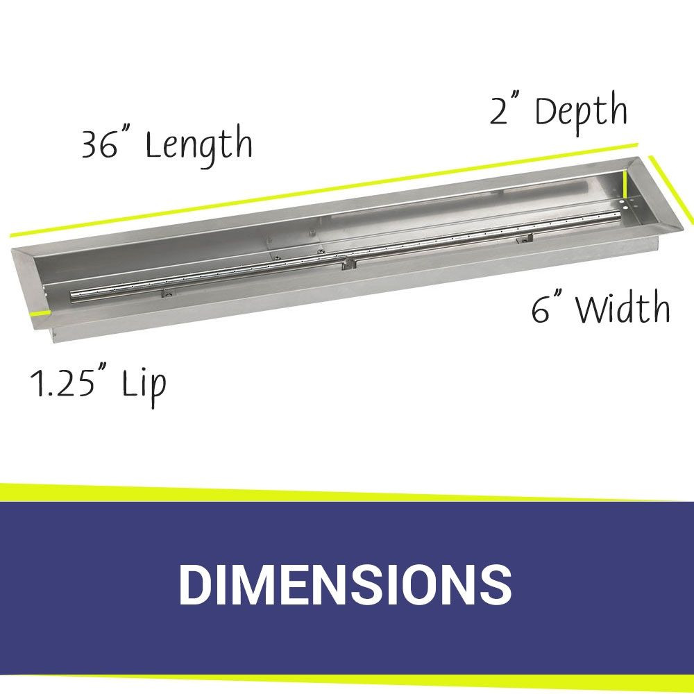 American Fire Glass 36" x 6" Stainless Steel Linear Channel Drop-In Pan ...