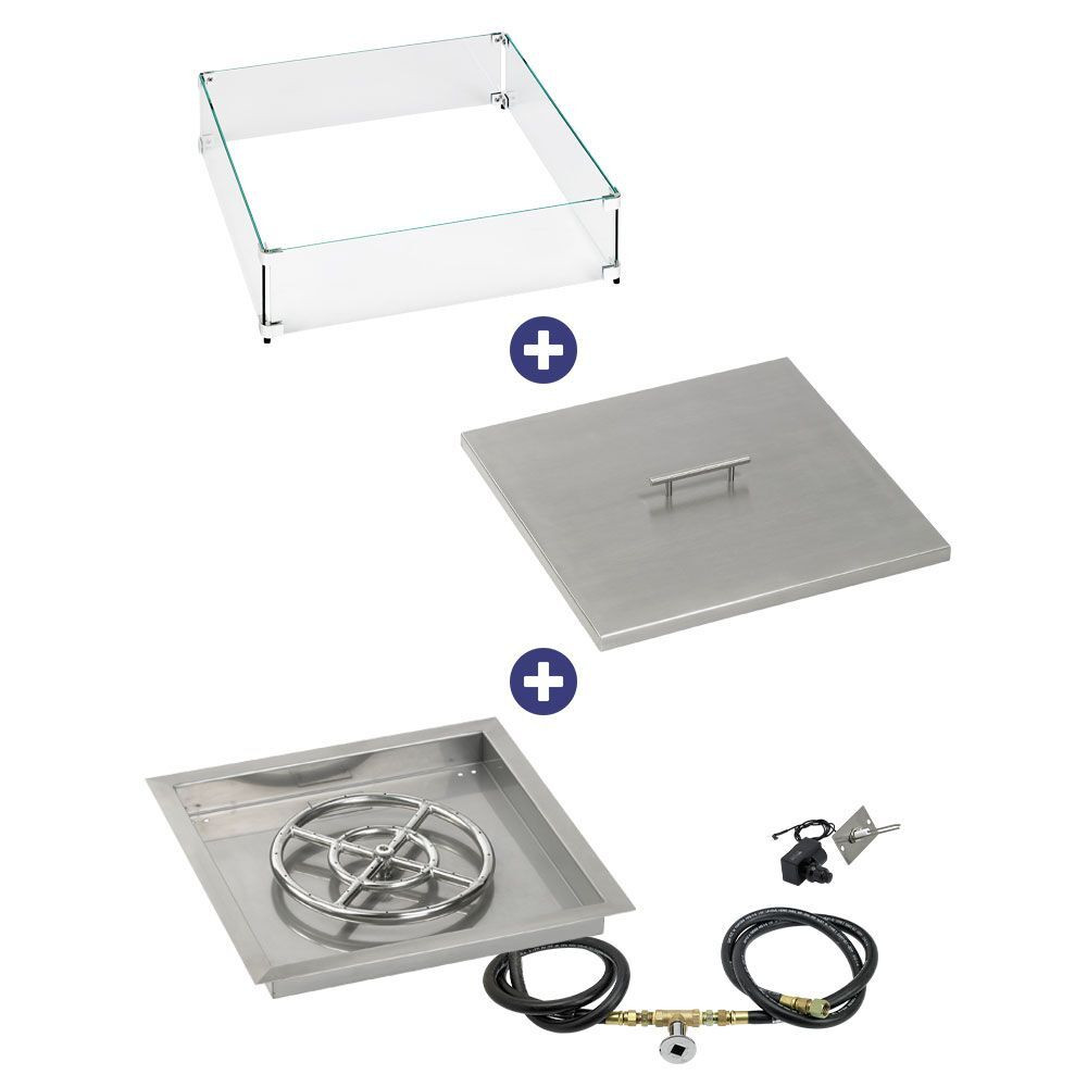 American Fire Glass 18" Square Drop-In Pan with Spark Ignition Kit (12 ...