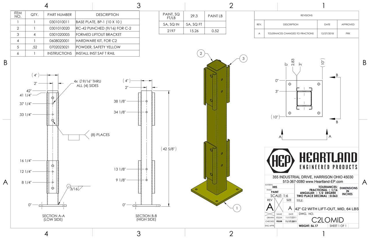 42in C2 Guardrail Column (Lift-Out Mid) | Buy Heartland Steel