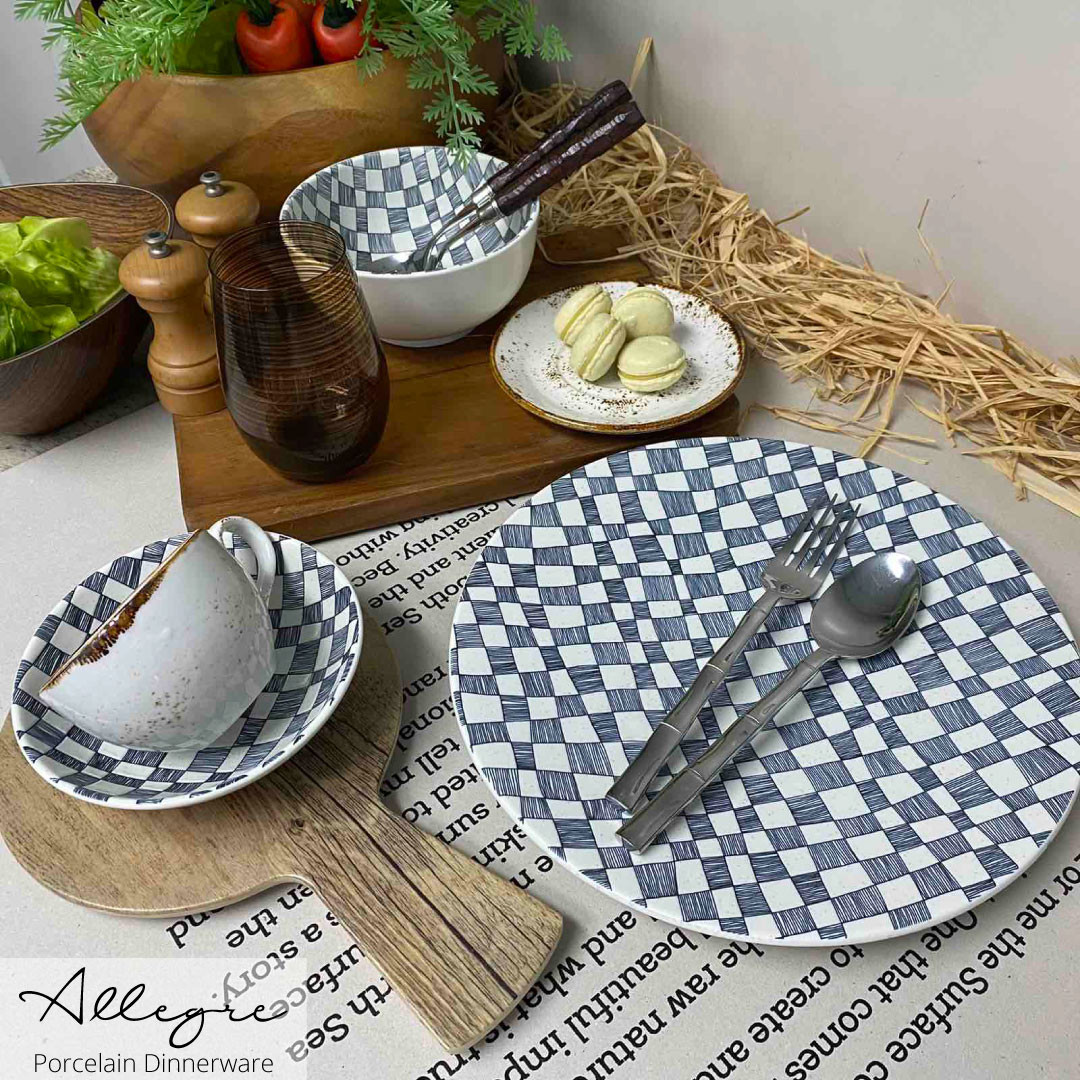 9.25 in. Salad/ Small Dinner Plate - Checkers Ivory - Allegre