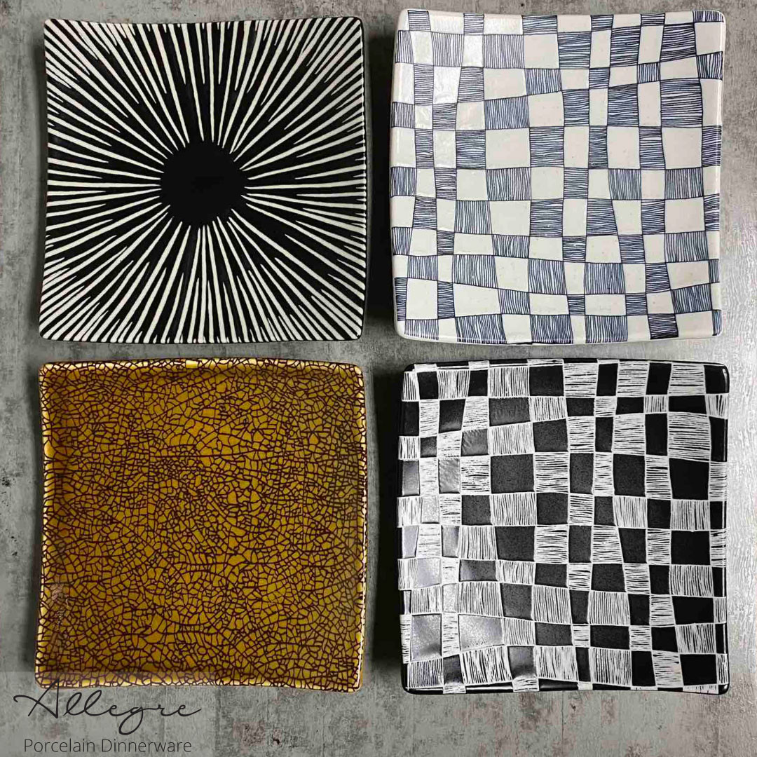 5 in. Square Bread Bun, Pastry, Cocktail Plate - Checkers Ivory - Allegre