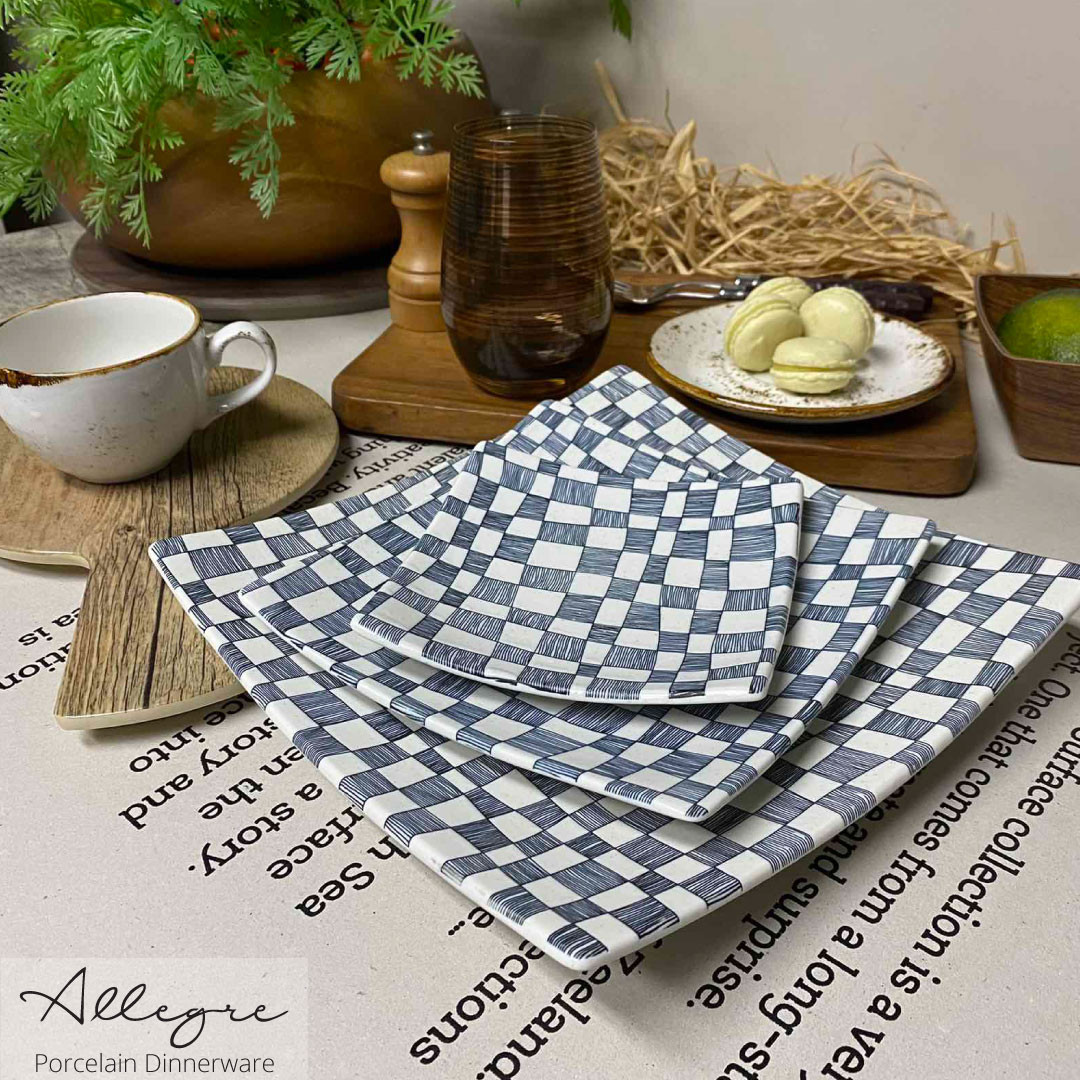 9.5 in. Square Salad/ Small Dinner Plate - Checkers Ivory - Allegre