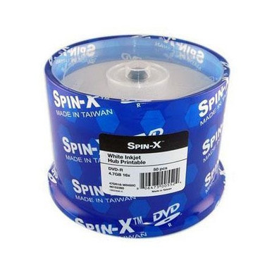 Spin-X DVD-R - White Inkjet Hub Printable - 50 Disc Spindle