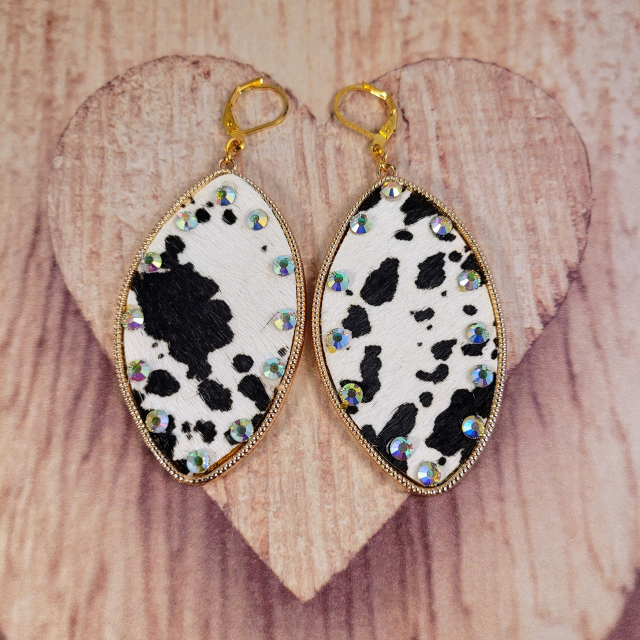 Black and White Flux Cowhide Earrings