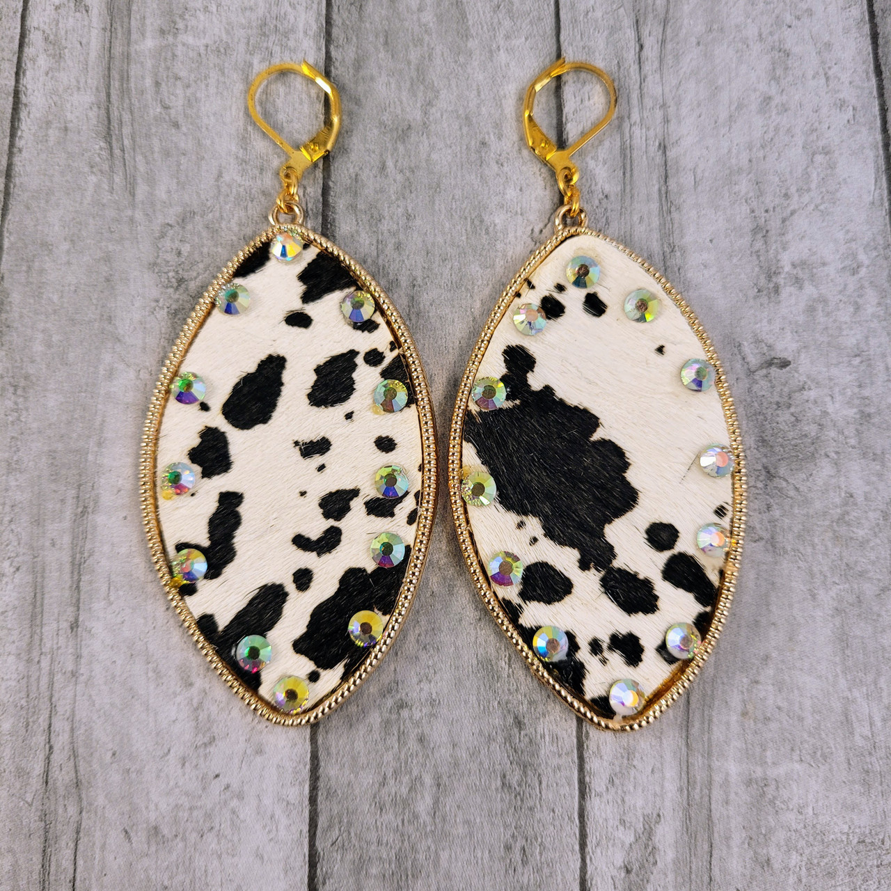 Black and White Flux Cowhide Earrings