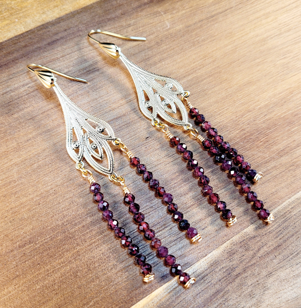 Golden Garnet Symphony Earrings