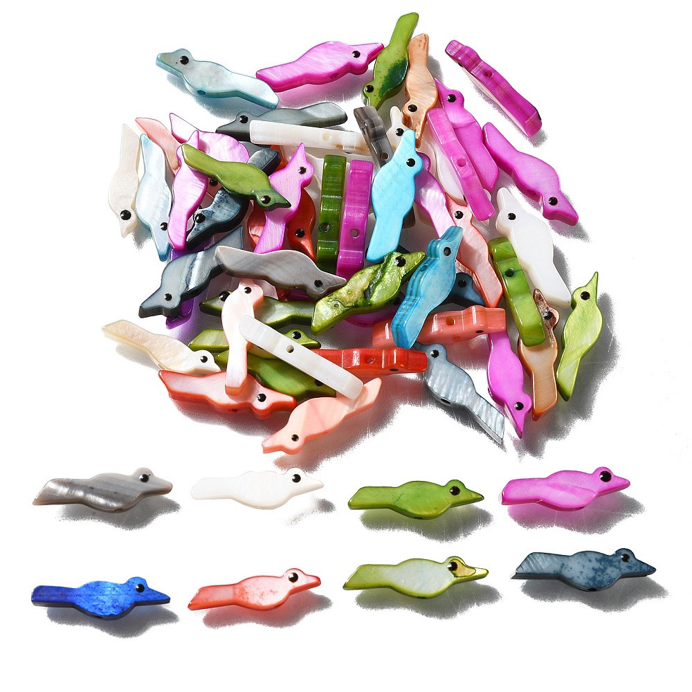 Dyed Freshwater Shell Bird Bead Pair Assorted Colors