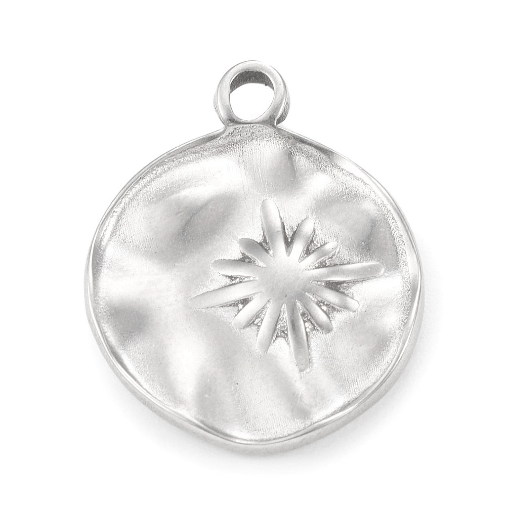Flat Round Stainless Steel Star Charm – Gold or Stainless Steel Color ...