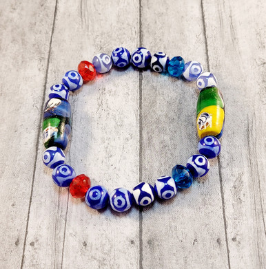 Faces of Time Mosaic Glass Trade Bead Stretch Bracelet