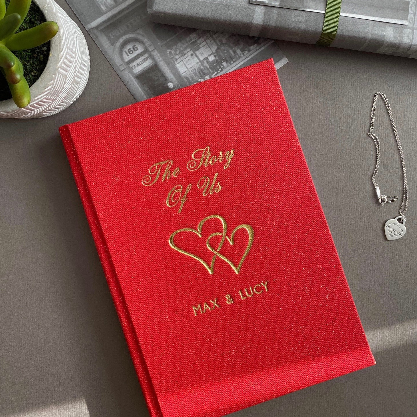 Personalised 'Love Journal' - Red sparkle cloth - A5 Portrait - Bespoke ...
