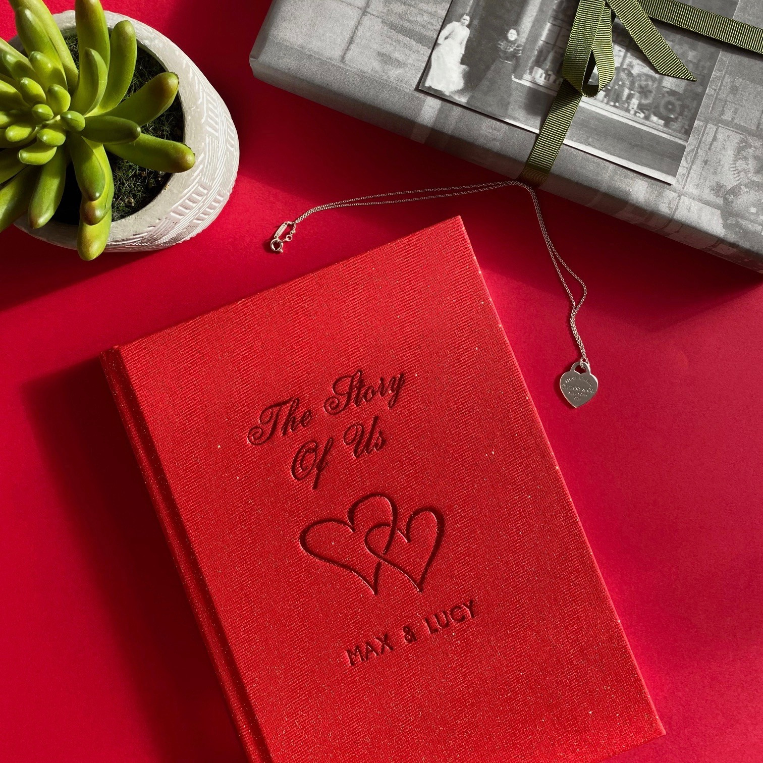 Personalised 'Love Journal' | Red sparkle cloth | A5 Portrait - Bespoke ...