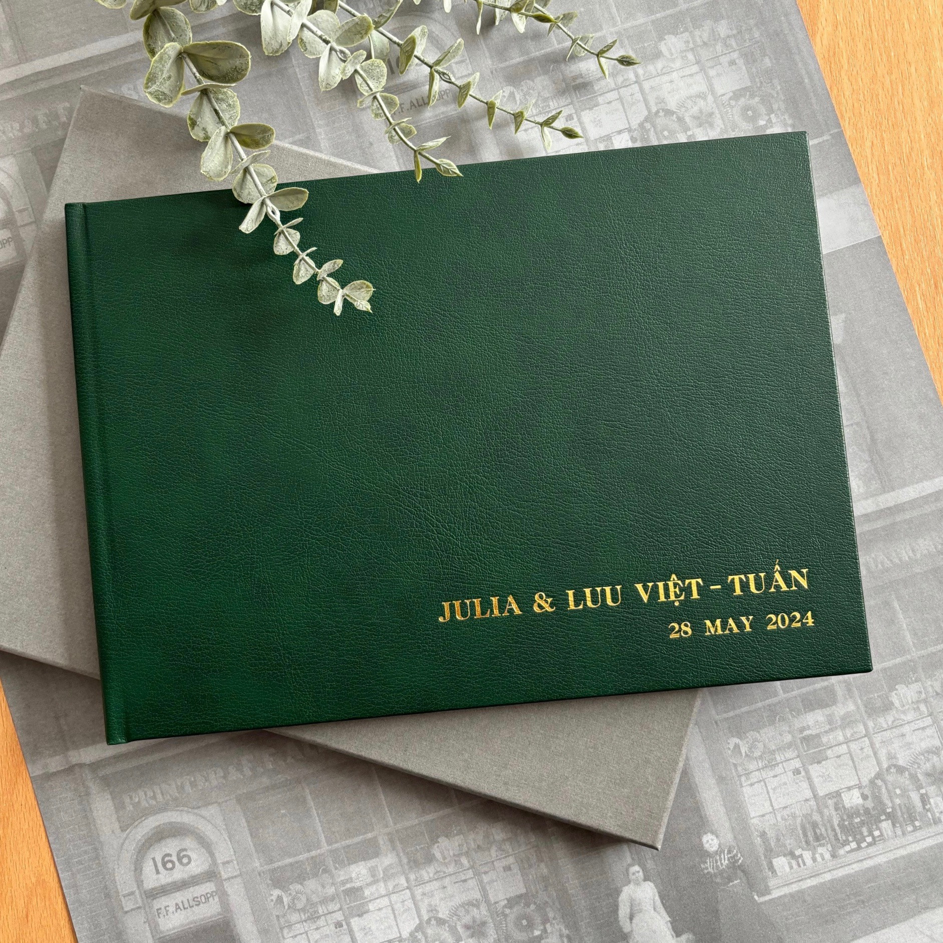 Personalised Wedding Guest Book in Dark Green Leather - Leather Wedding ...