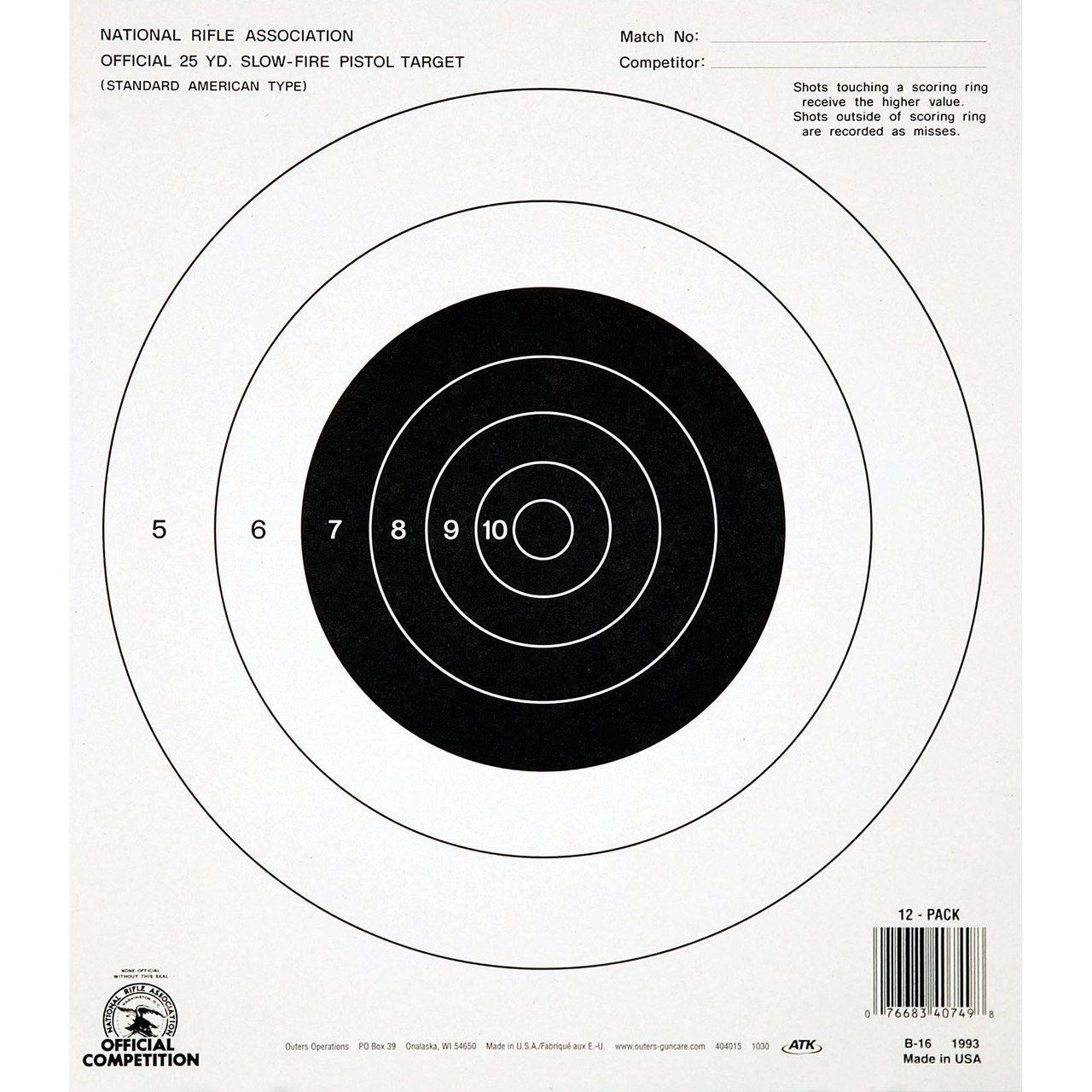 Champion NRA 25yrd Pistol Target 100 Targets