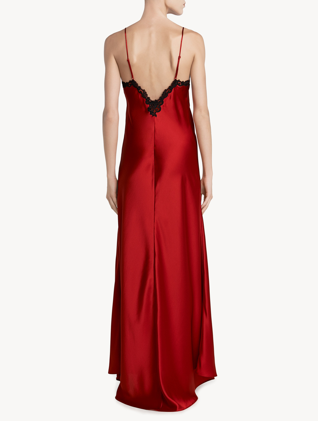 Luxury Silk Long Nightgown in Red with Frastaglio | La Perla