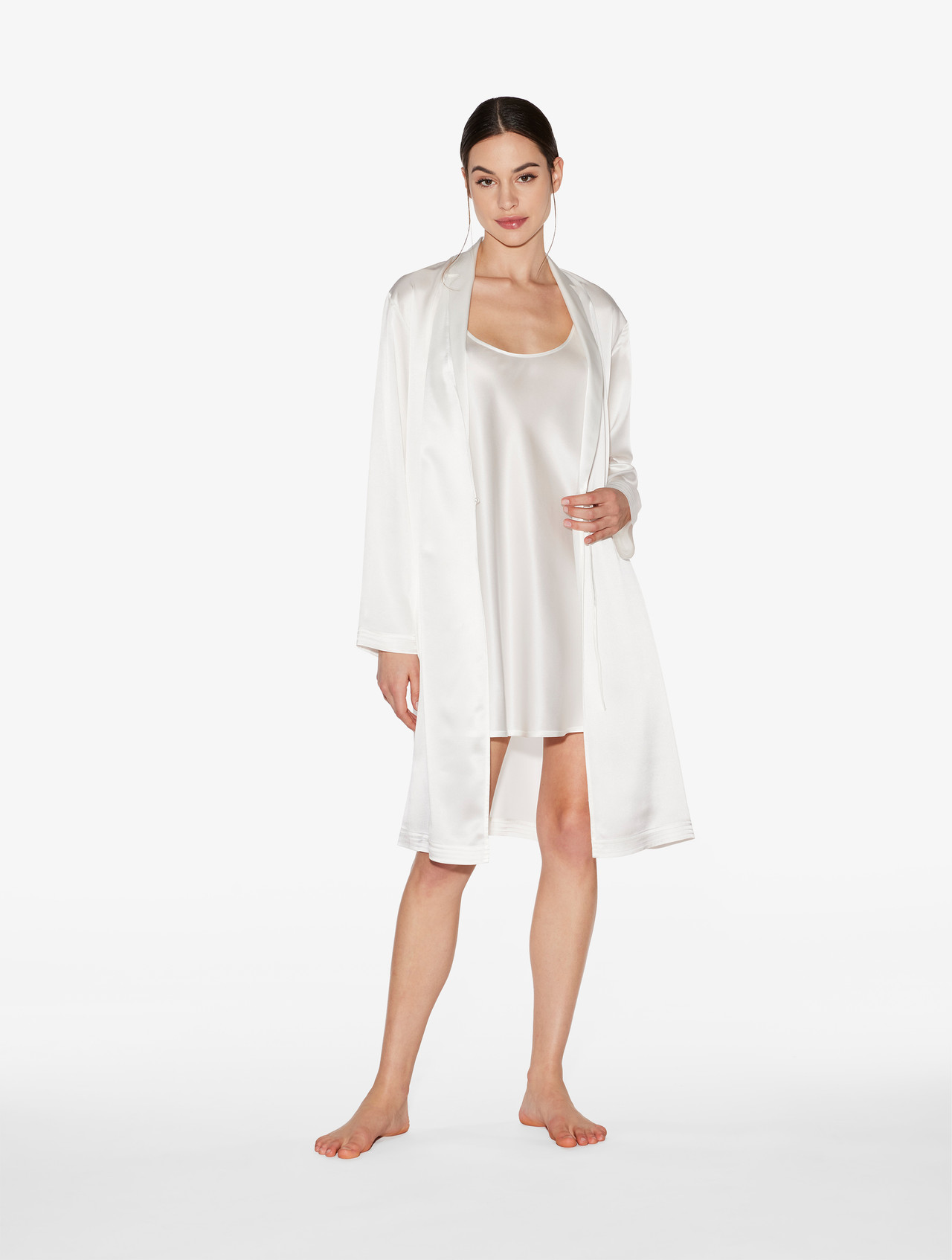 White silk short robe