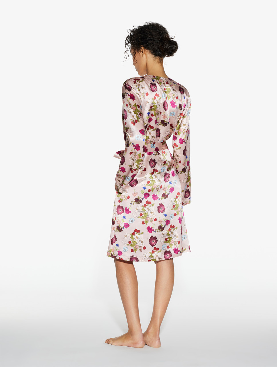 Silk floral print short Robe