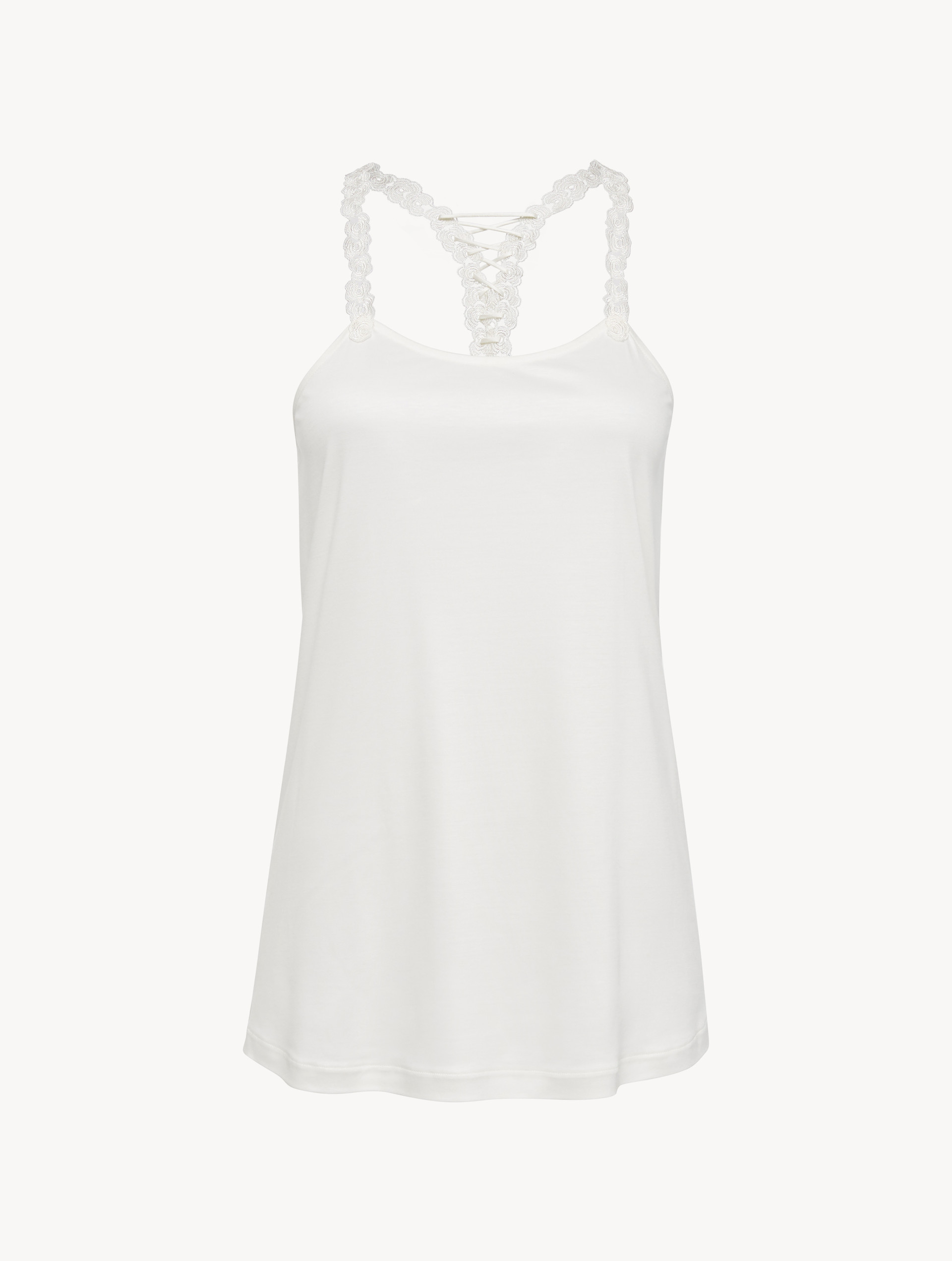Modal Slip Dress in Off-White with Embroidered Tulle | La Perla