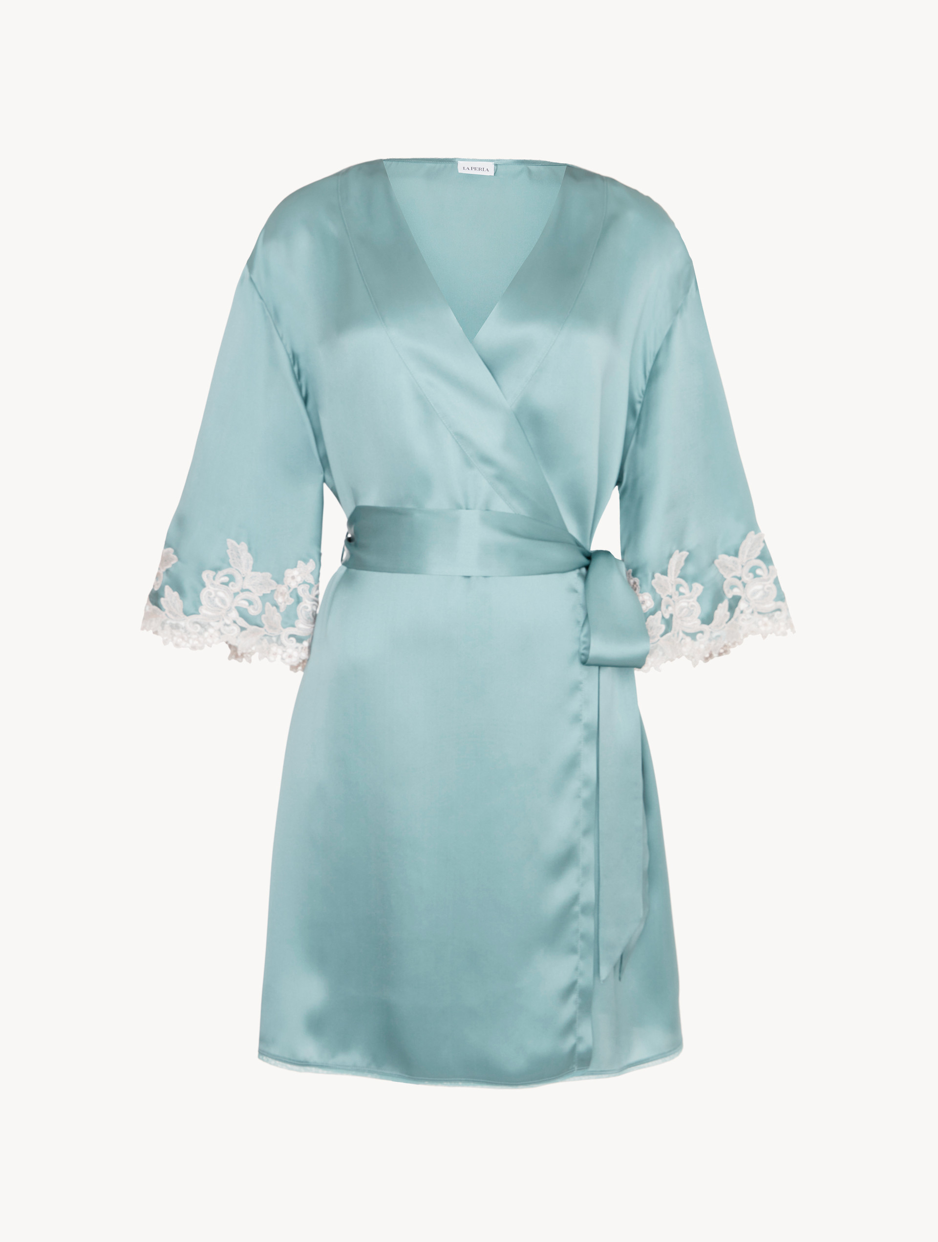 White silk short robe