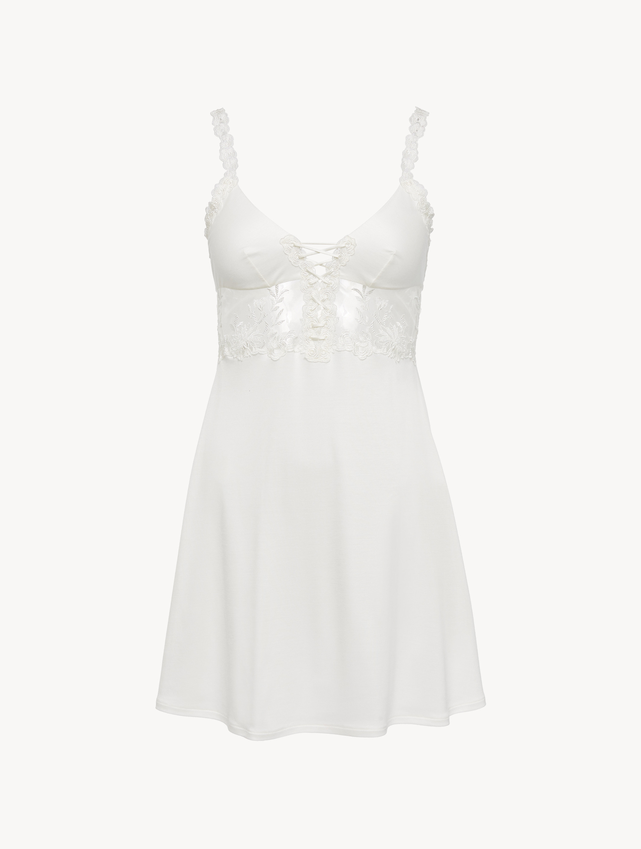 Modal Slip Dress in Off-White with Embroidered Tulle | La Perla