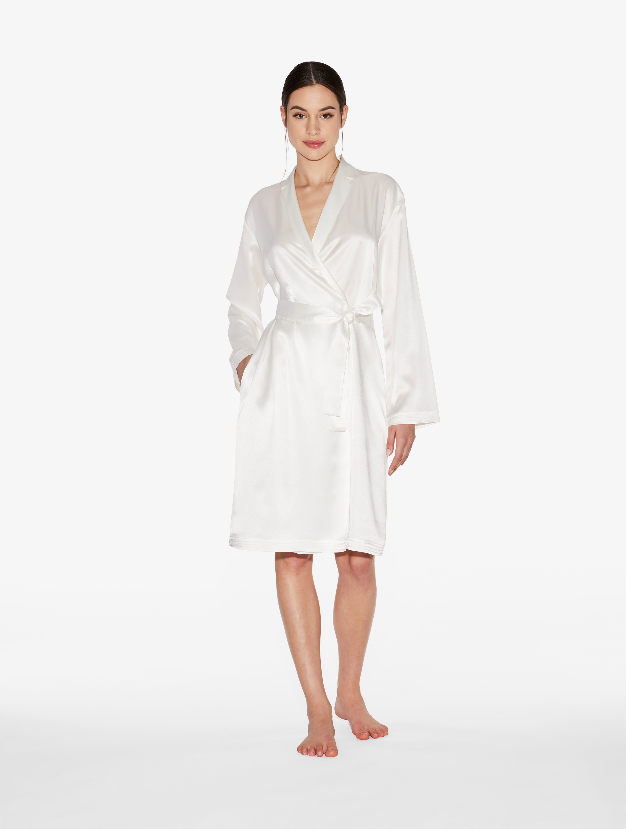 White silk short robe