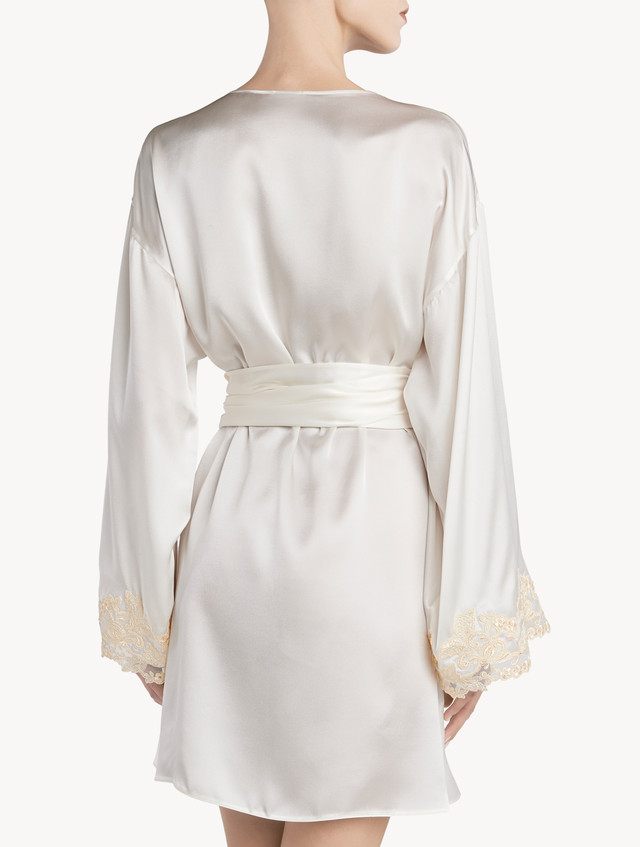 White silk satin short robe with frastaglio - La Perla - UK