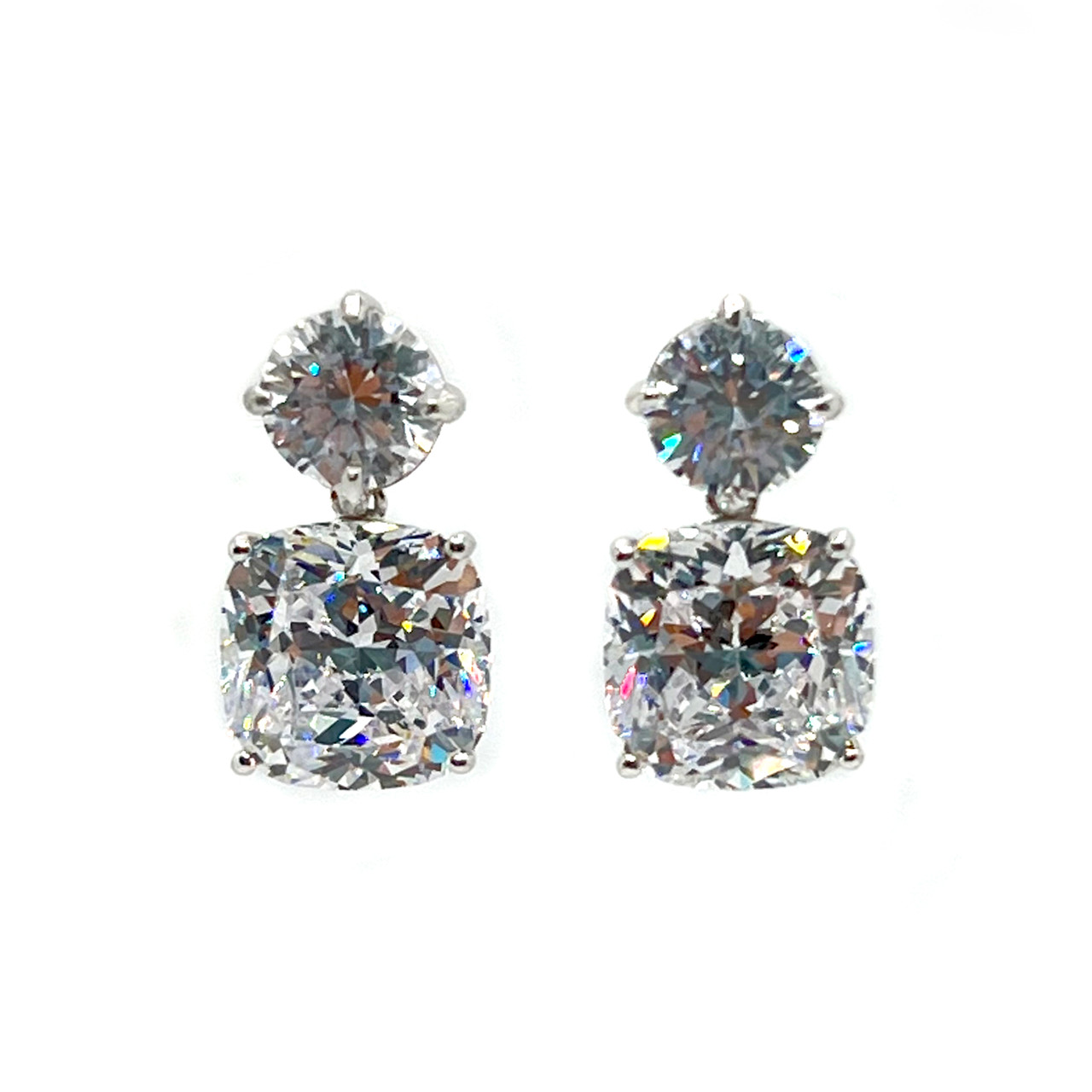 Round and Cushion Cut 6ct CZ Drop Earrings