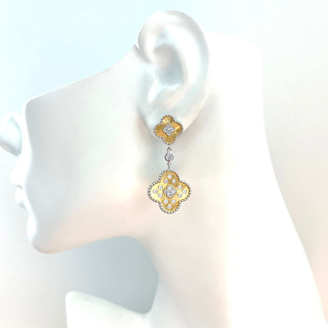 Double Clover Shape Vermeil Drop Earrings