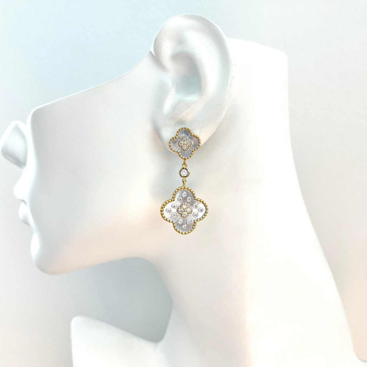 Double Clover Shape Two-tone Drop Earrings