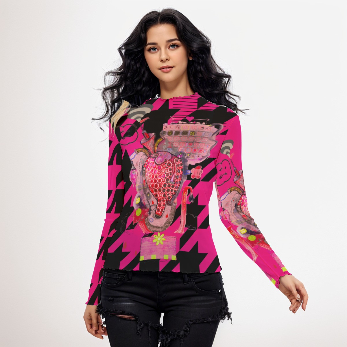 This heart long sleeve mesh top - Wendy Costa