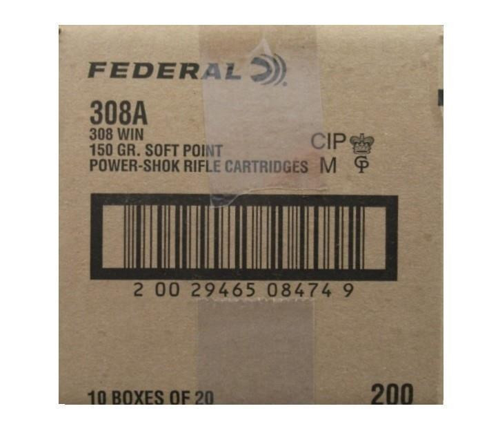 Federal Power-Shok .308 Win 150gr Soft Point #308A-Case 200 Rounds ...