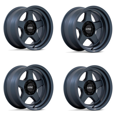 Set 4 KMC KM728 Lobo 17x8.5 5x5 Metallic Blue Wheels 17" -10mm Rims ...