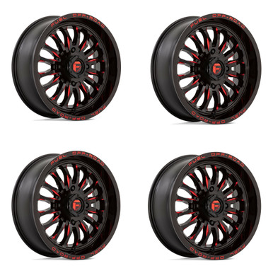 Set 4 20" Fuel UTV D822 Arc UTV 20x7 4x156 Gloss Black Milled Red ...