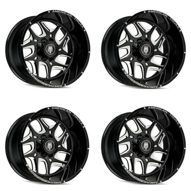 Set 4 24" American Truxx Sweep 24x14 Black Milled 8x6.5 Wheels -76mm ...
