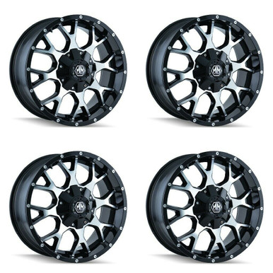 Set 4 18" Mayhem Warrior 18x9 Black Machined 5x4.5 5x5 Wheels -12mm ...