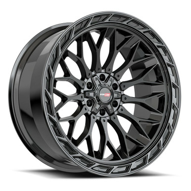 24" Vortek Gloss Black VRP-503 24x11 Wheel 5x5 5x5.5 -24mm For Jeep Dodge Ram - A2i Wheel and Tire