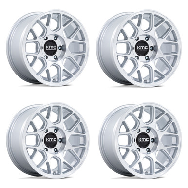 Set 4 17" KMC KM730 Hatchet Gloss Silver Machined Face 17x8.5 Wheels ...