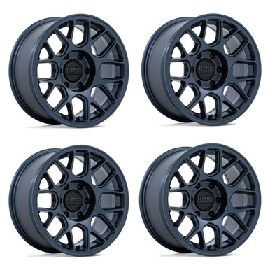 Set 4 17" KMC KM730 Hatchet Metallic Blue 17x8.5 Wheels 5x5 -10mm ...