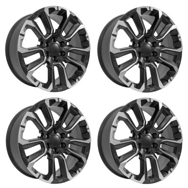 Set 4 22" OE Wheels CV68 Satin Black w/ Milled Edge 22x9 Wheels 6x5.5 Rims 28mm - A2i Wheel and Tire