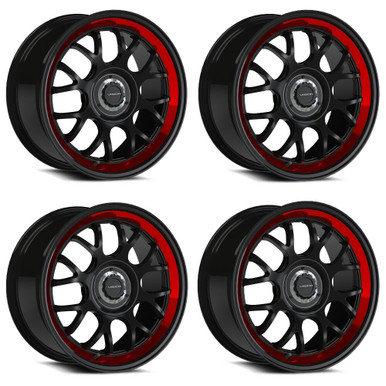 Set 4 17" Vision 478 Alpine Black Red Tint Brushed Lip 17x8 Wheels ...