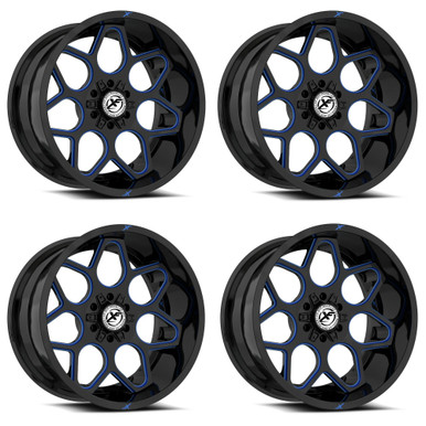 Set 4 20" XF Off-Road XF-233 Gloss Black Blue Milled 20x10 5x5 5x5.5 ...