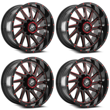 Set 4 20" XF Off-Road XF-216 Gloss Black Red Milled 20x9 Wheels 5x5 5x5 ...