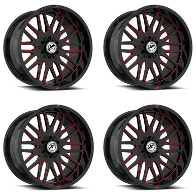 Set 4 20" XF Off-Road XF-240 Gloss Black Red Milled 20x10 Wheels 5x5 ...